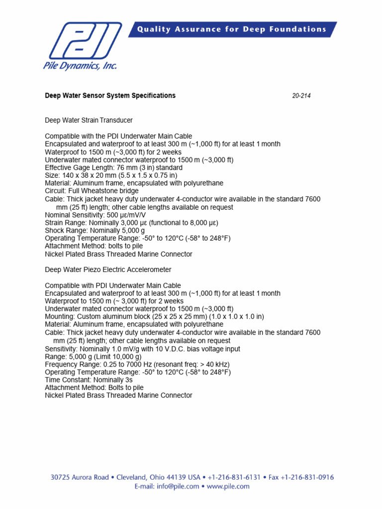 Deep Water Underwater Sensor System Technical Spec Sheet | PDF ...