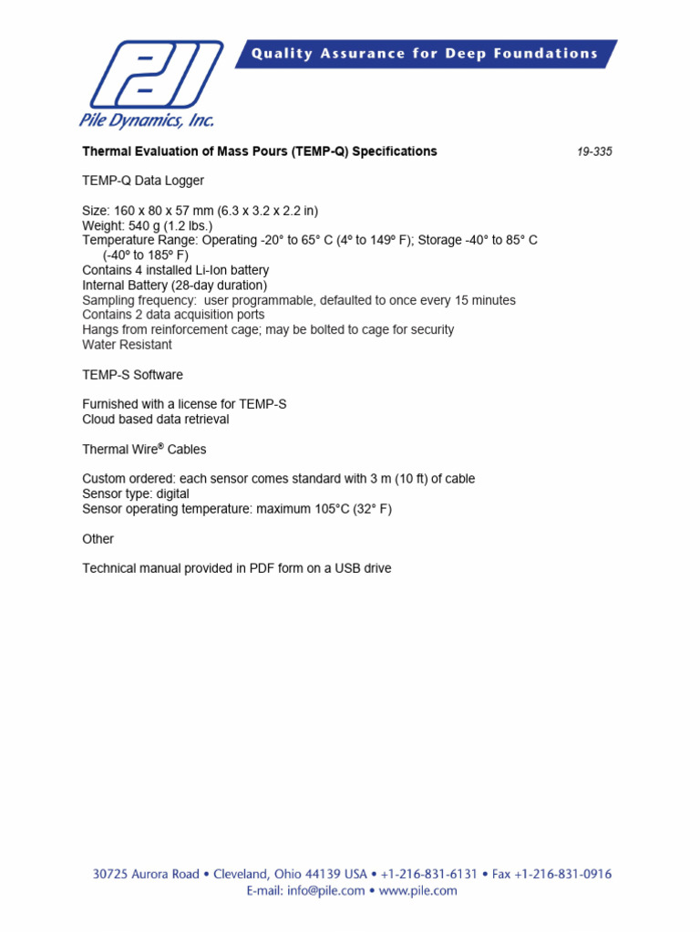 TEMP Q - Technical Spec Sheet | PDF