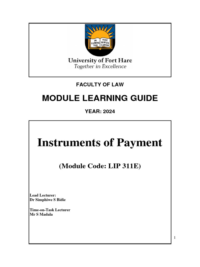 Instruments of Payment LIP 311E - Module Learning Guide 2024 | PDF ...