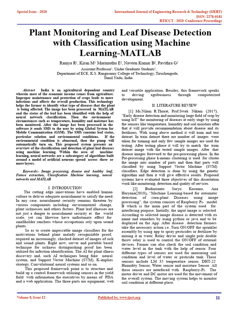 Plant Monitoring and Leaf Disease Detection With Classification Using ... Plant Monitoring and Leaf Disease Detection With Classification Using ...