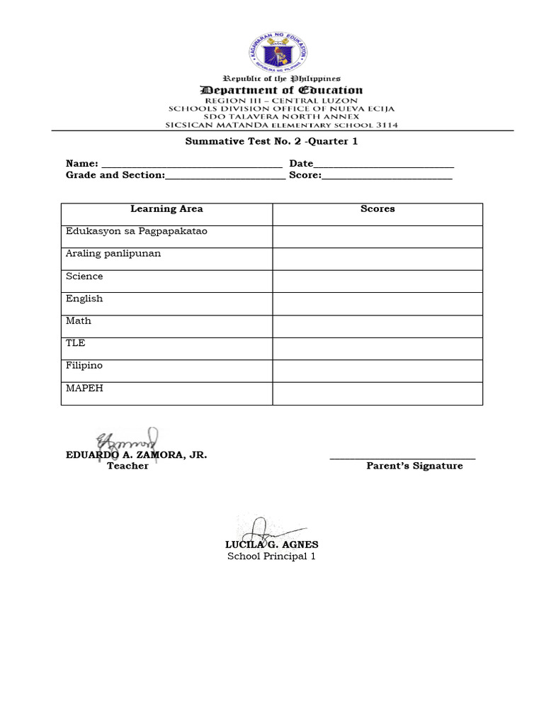 Summative Test No. 1 Quarter 4 | PDF