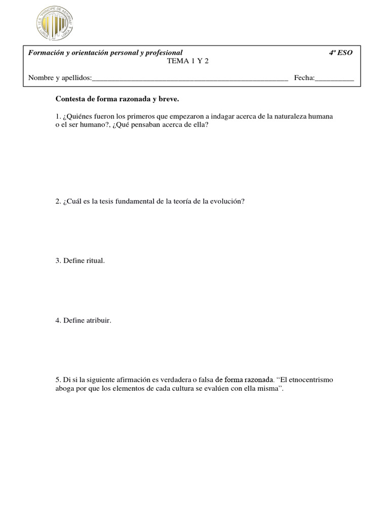 Examen FOPP TEMA 1 Y 2 | PDF