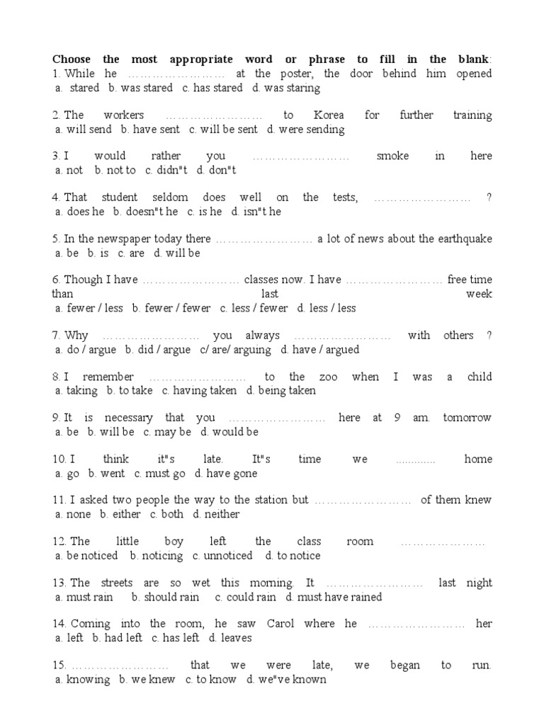 Choose The Most Appropriate Word or Phrase To Fill in The Blank | PDF ...