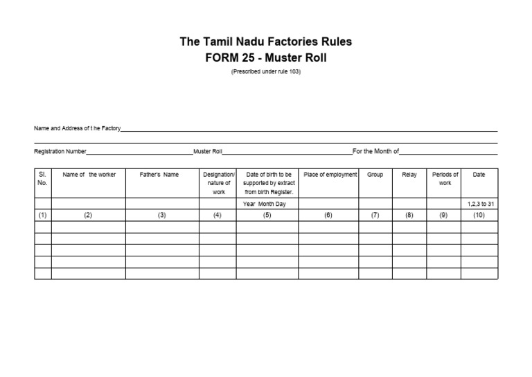 Form 25 - Muster Roll | PDF