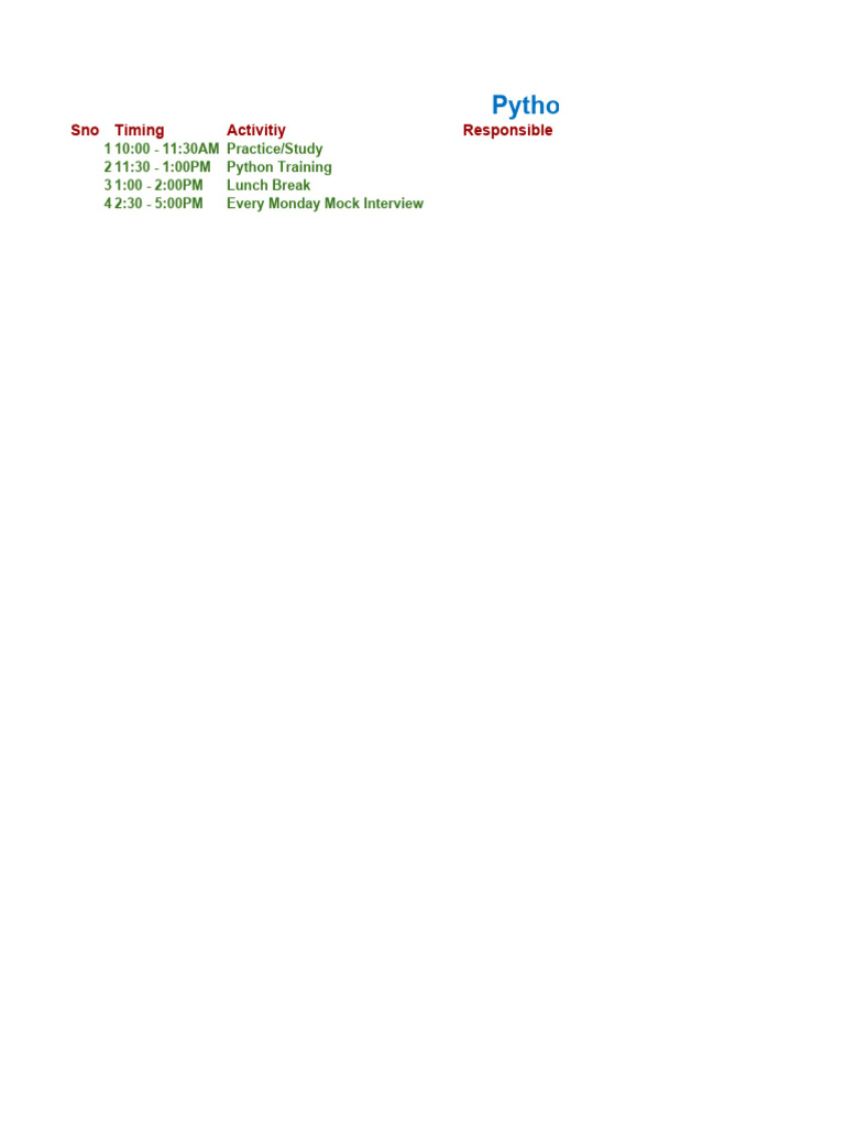 Python Training Timetable | PDF