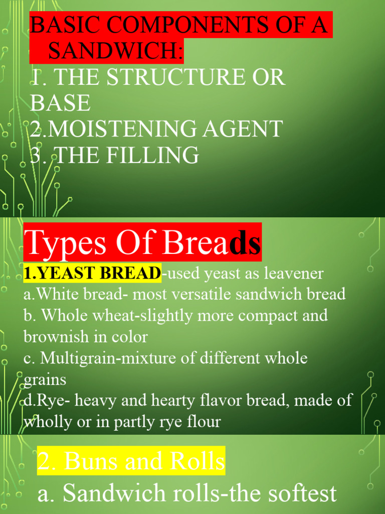 Basic Components of A Sandwich | PDF | Cooking, Food & Wine