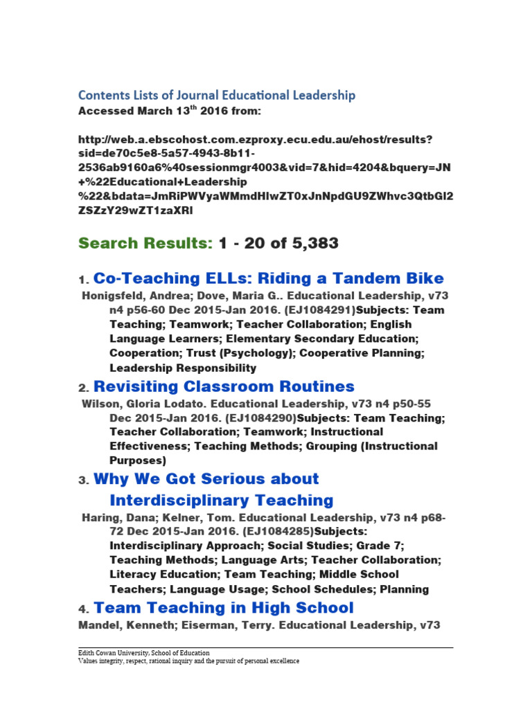 4a - Contents - Educational Leadership | PDF | Teaching Method | Leadership