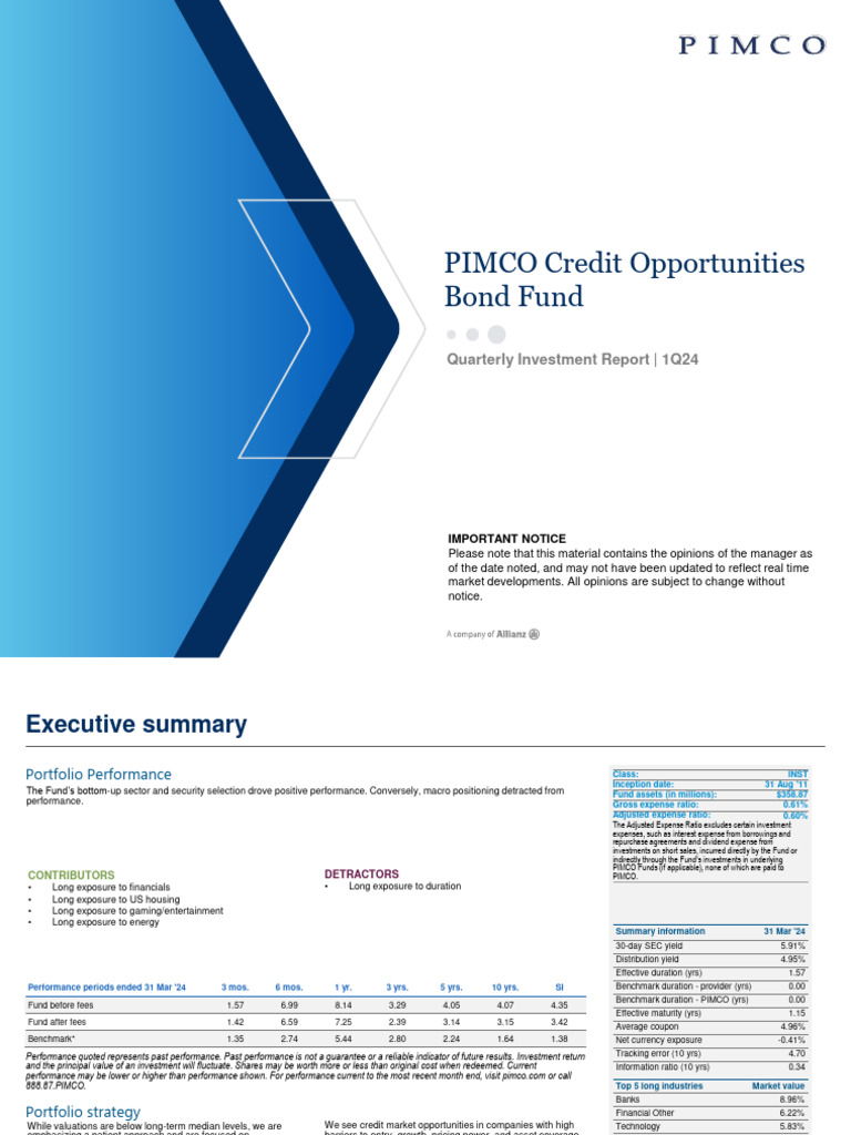 PIMCO PIMS Credit Opportunities Bond Fund INST QIR | PDF | Investment ...