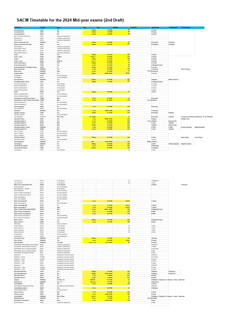 Exam Timetable Draft 2 | Download Free PDF | Entertainment | Musical ...