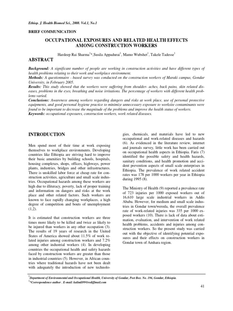 Occupational Exposures And Related Health Effects Among Construction