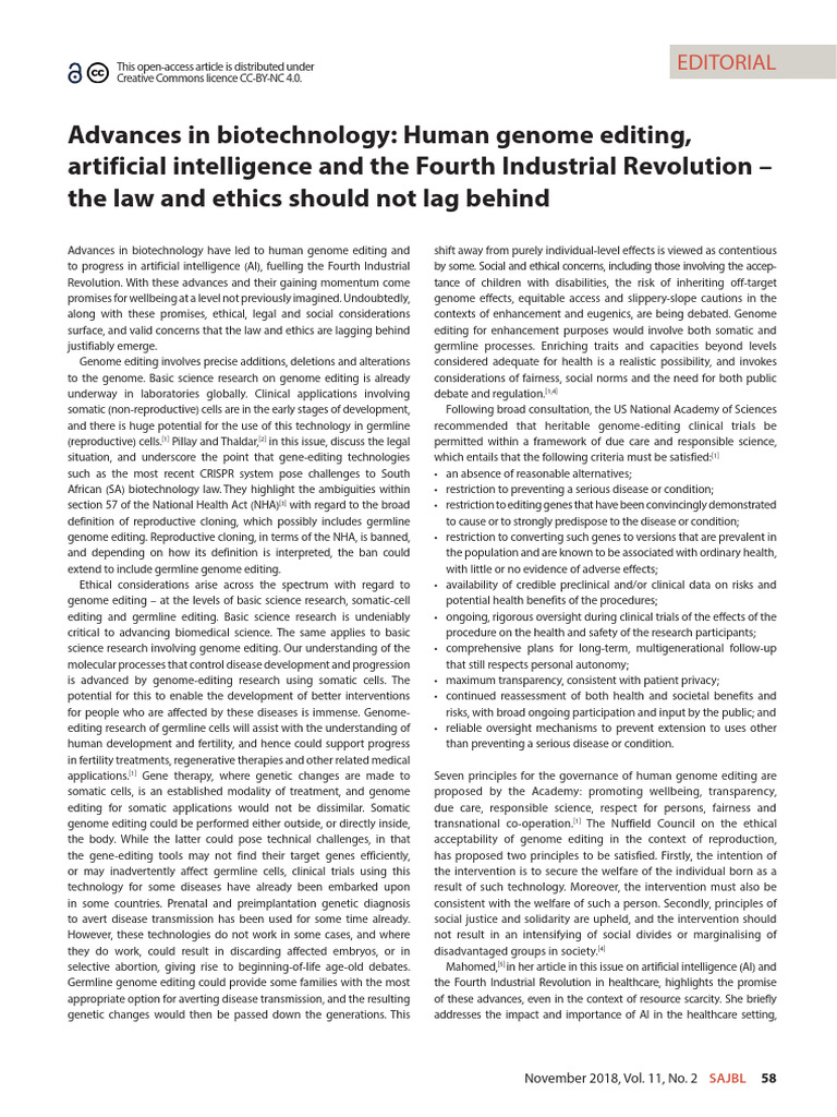 Dhai 2018 Advances in Biotechnology Human Genome Editing Artificial ...