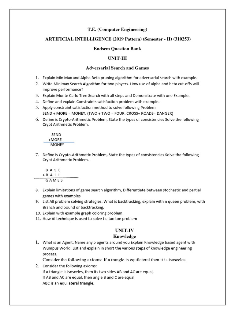 IMP Unitwise AI Endsem QB 2019 PAT | PDF | Logic | Artificial Intelligence