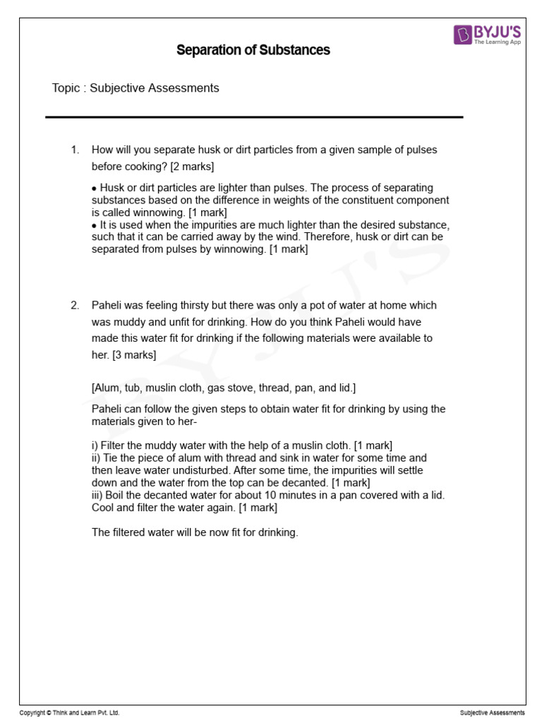 Separation of Substances Revision 2 | PDF | Filtration | Mixture
