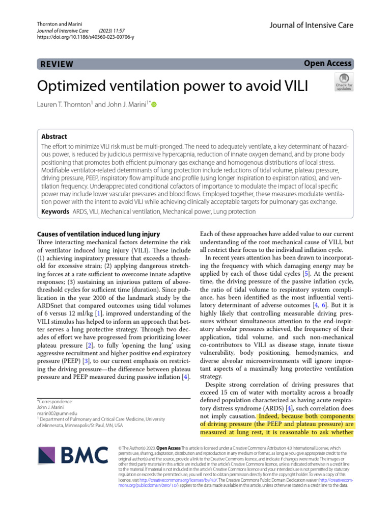Optimized Ventilation Power To Avoid VILI | PDF | Lung | Respiratory System