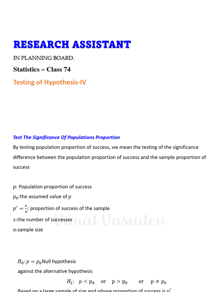 R A Statistics Class 74 Testing of Hypothesis-IV | PDF | Statistical ...