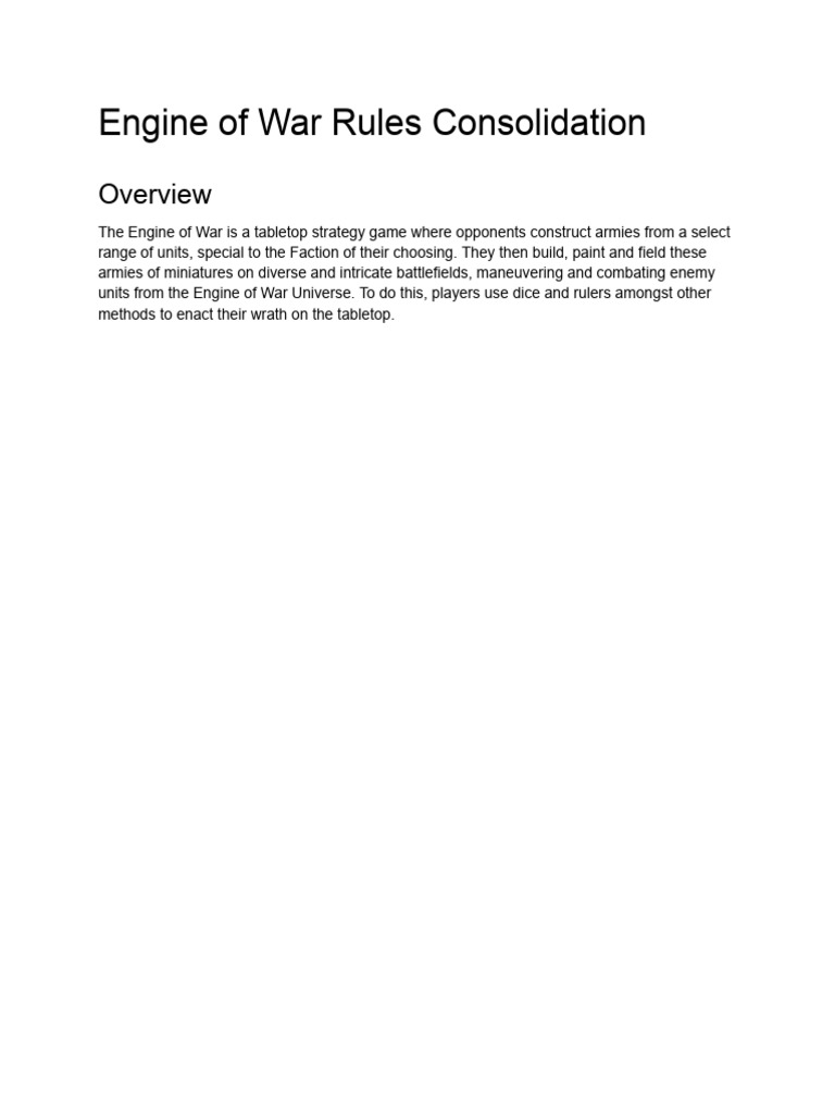 Engine of War Game Rules Guide | PDF | Division (Military) | Tanks