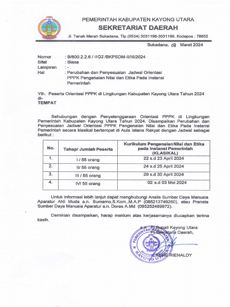 Perubahan Jadwal Orientasi Pppk Th 2024 Pdf