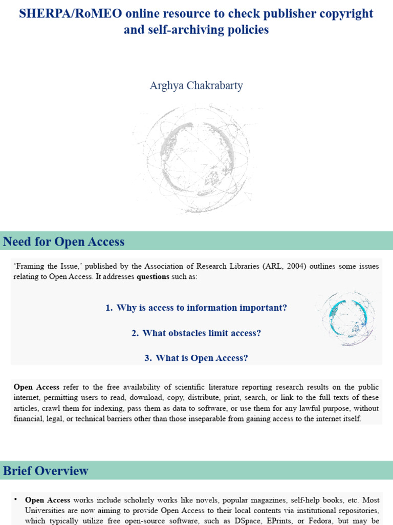 SHERPA RoMEOOpenAccessDatabasePresentation | PDF | Open Access | Academic Journal