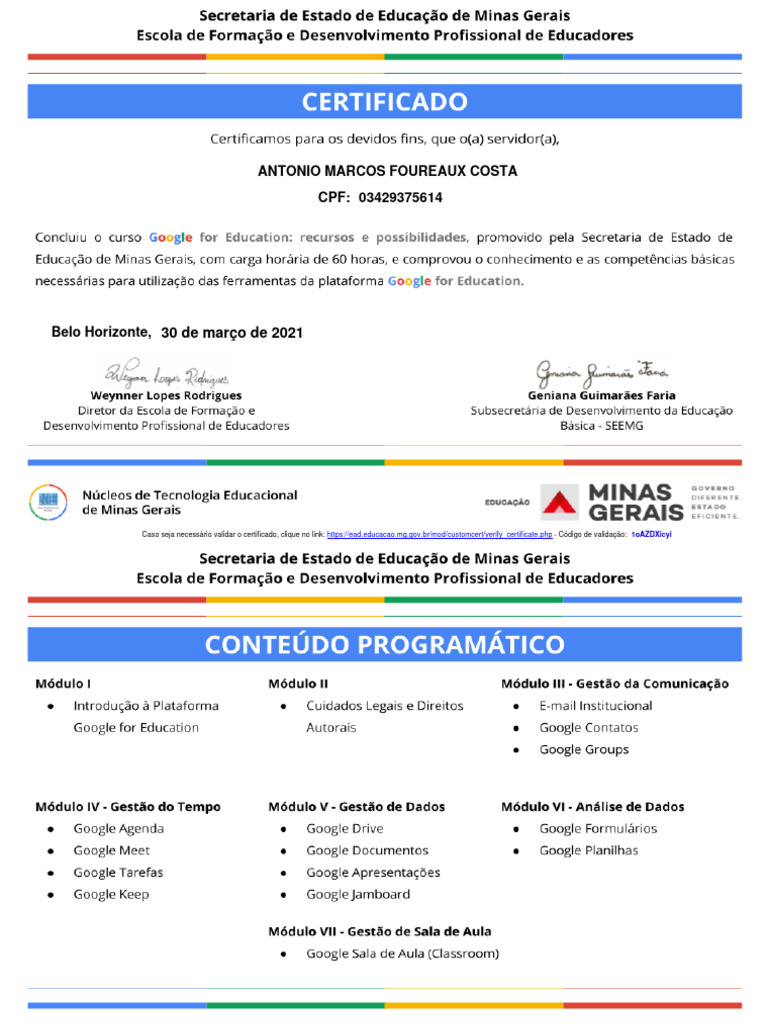 Certificado Google For Education 022021 Pdf