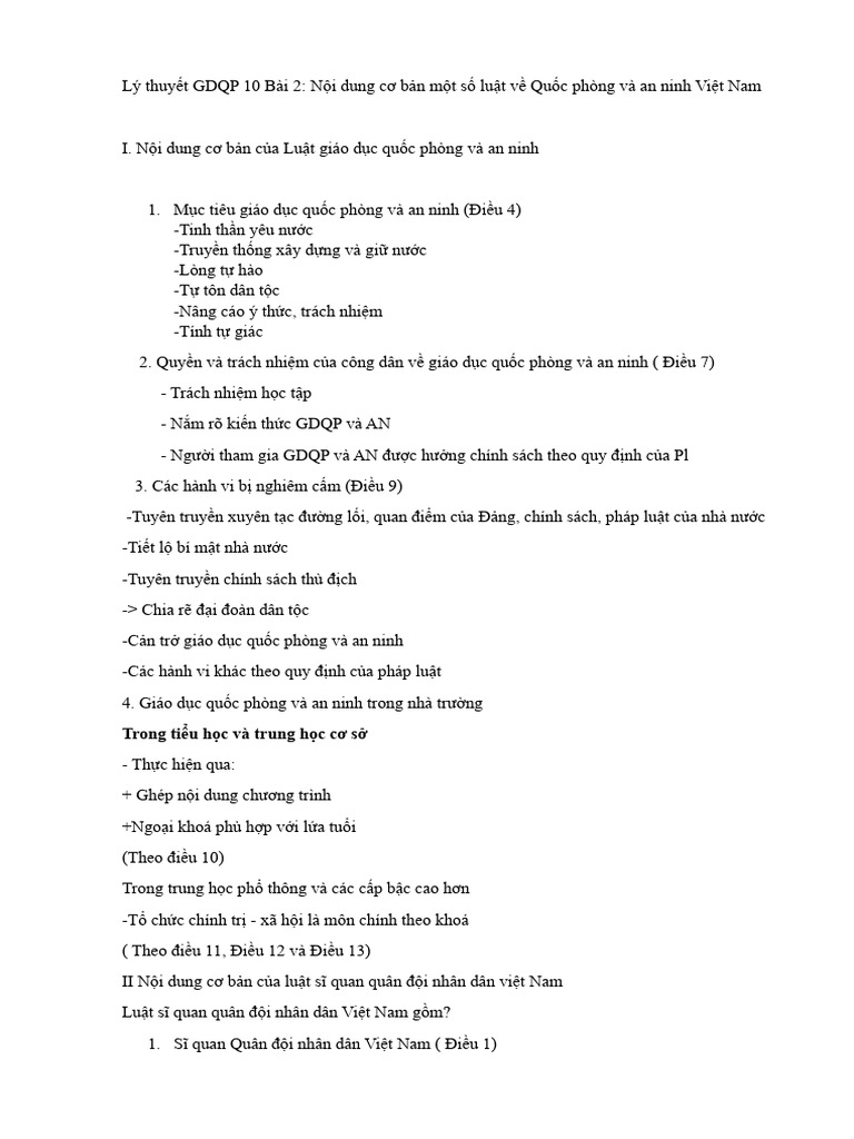 Lý thuyết GDQP 10 Bài 2ád | PDF