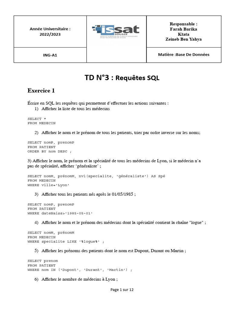 Correction TD3 | PDF | SQL | Paradigme de programmation