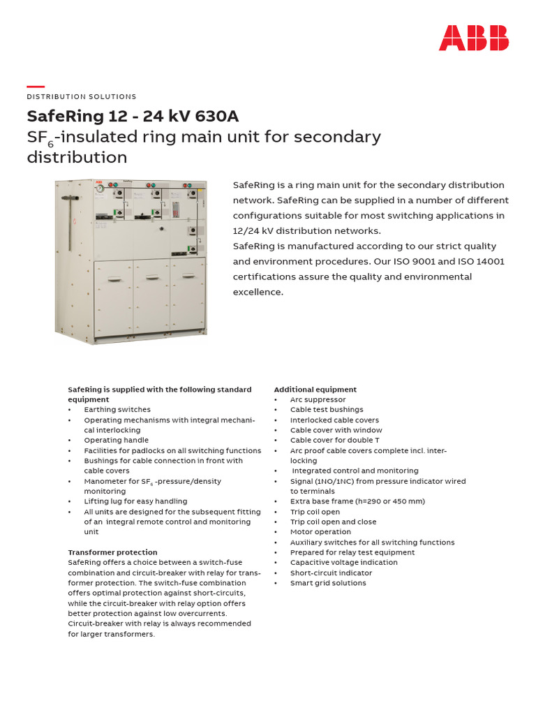 ABB SafeRing 12 - 24 KV 630A | PDF | Relay | Electromagnetism