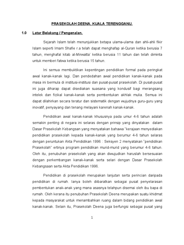 Contoh Tugasan Kertas Kerja Penubuhan Prasekolah | PDF