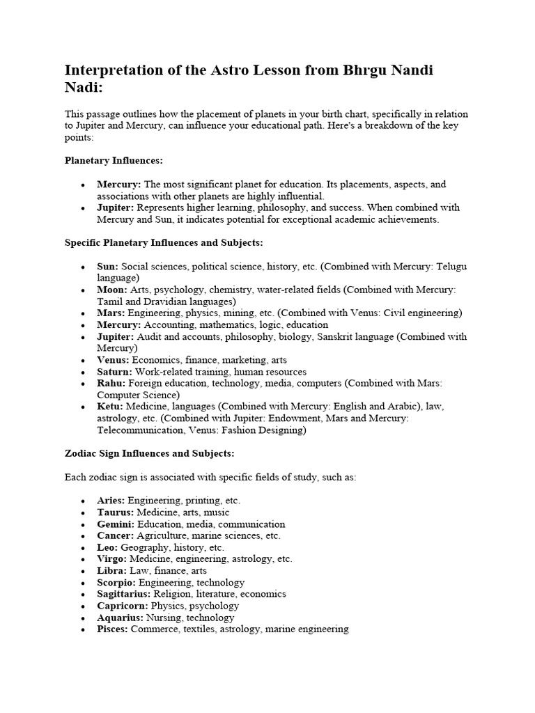 Interpretation of The Astro Lesson From Bhrgu Nandi Nadi | PDF ...