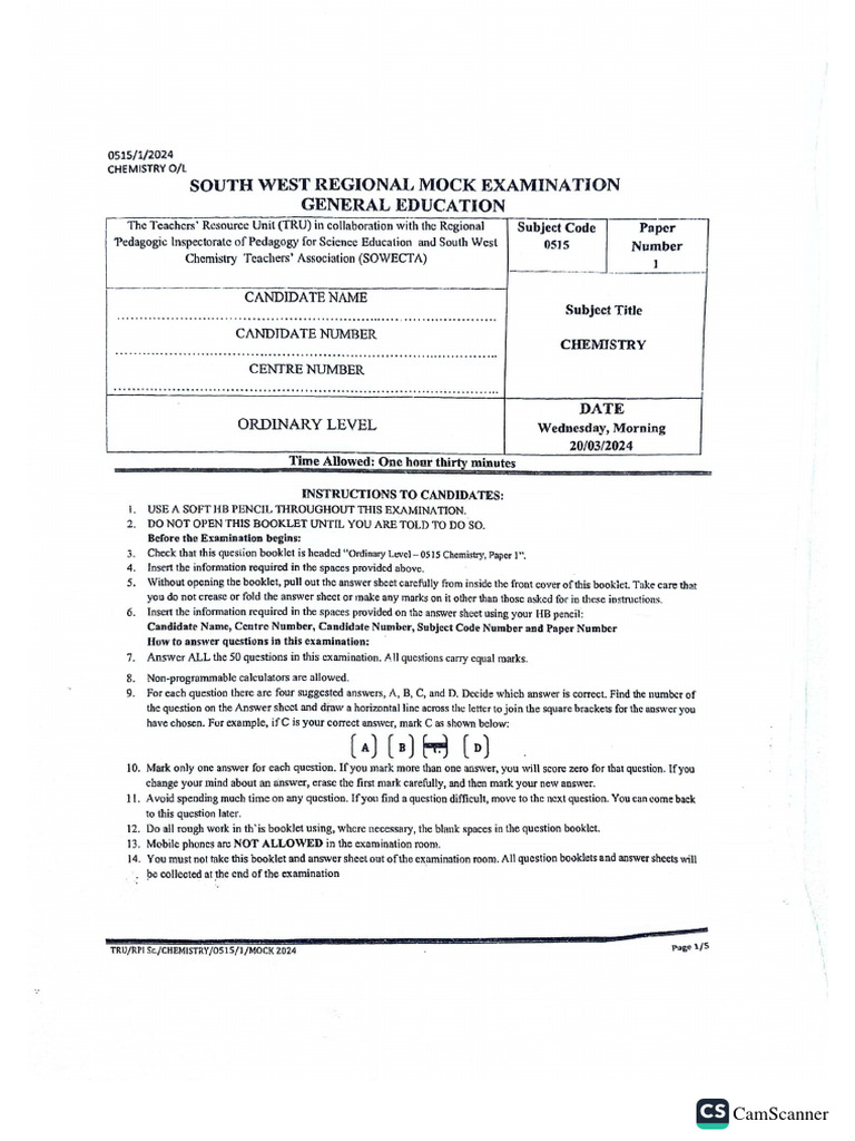 SW Mock O Level 2024 P1 | PDF