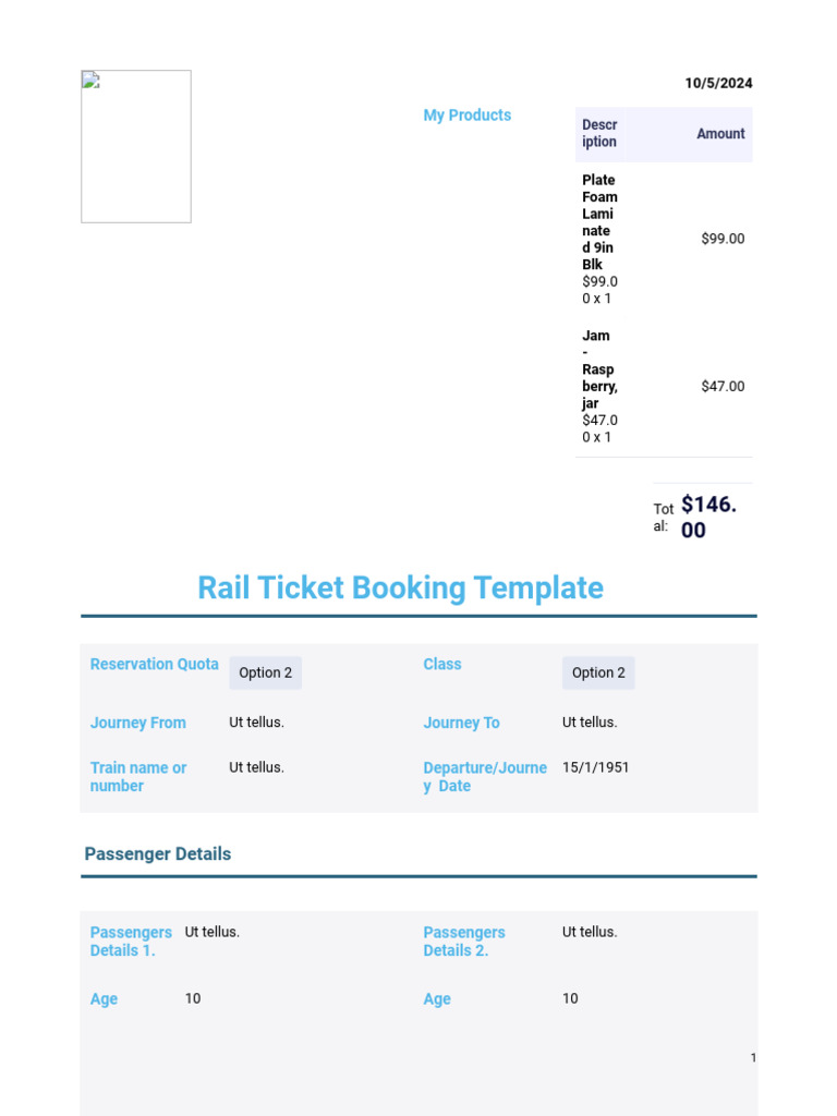 Rail Ticket Booking Template - Jotform PDF Editor | PDF