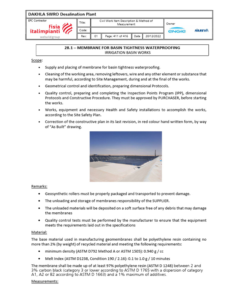 Geomembrane Installation for SWRO Basin | PDF | Membrane | Desalination