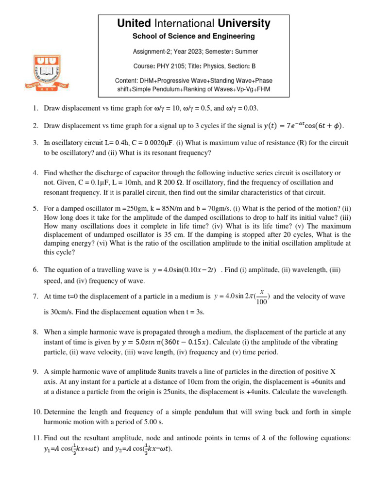 Physics Practice Problem | Download Free PDF | Damping | Waves