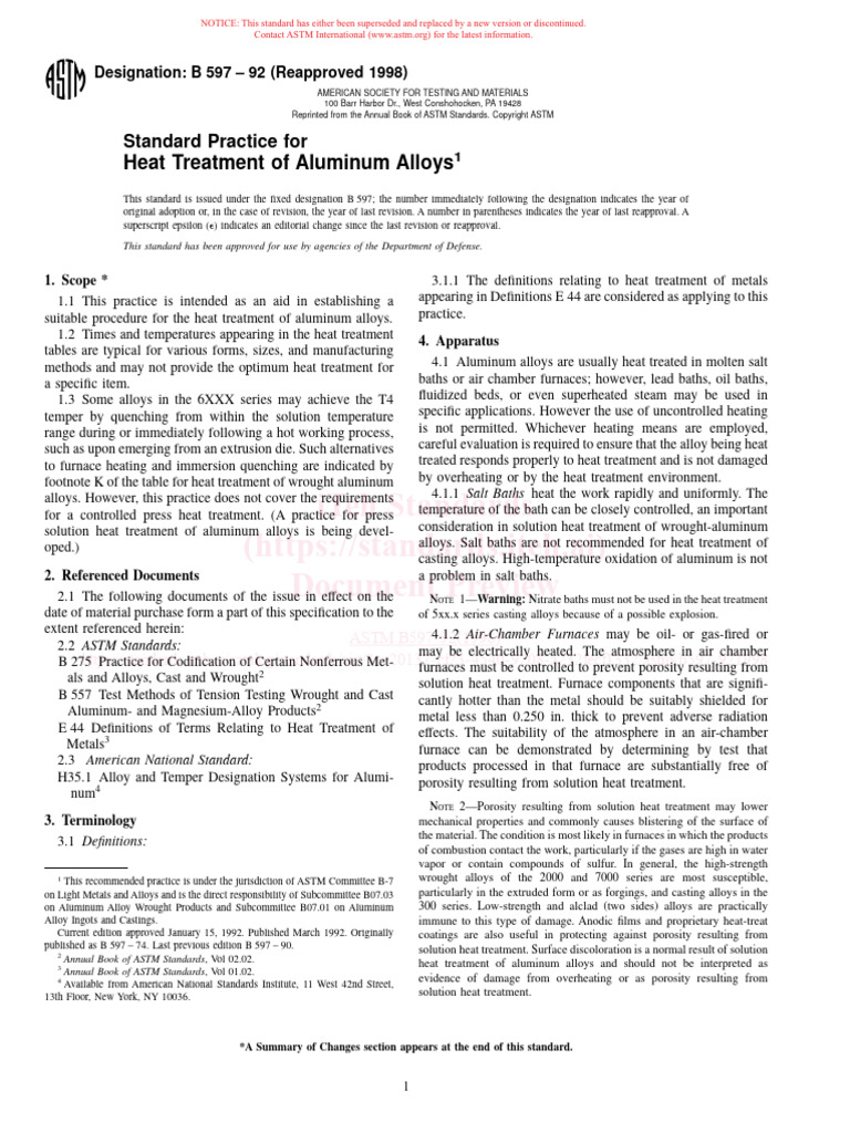 Astm B597 92 1998 | PDF | Heat Treating | Metals