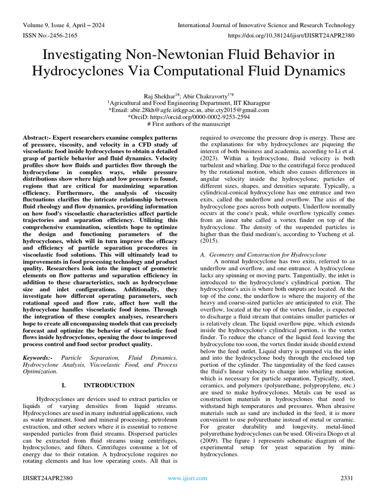 Investigating Non-Newtonian Fluid Behavior in Hydrocyclones Via ... Investigating Non-Newtonian Fluid Behavior in Hydrocyclones Via ...