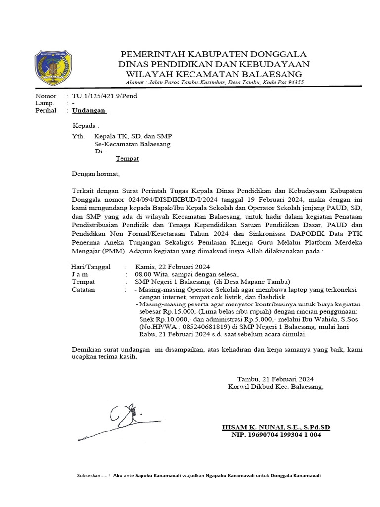 Undangan Kegiatan Pendidikan Balaesang | PDF