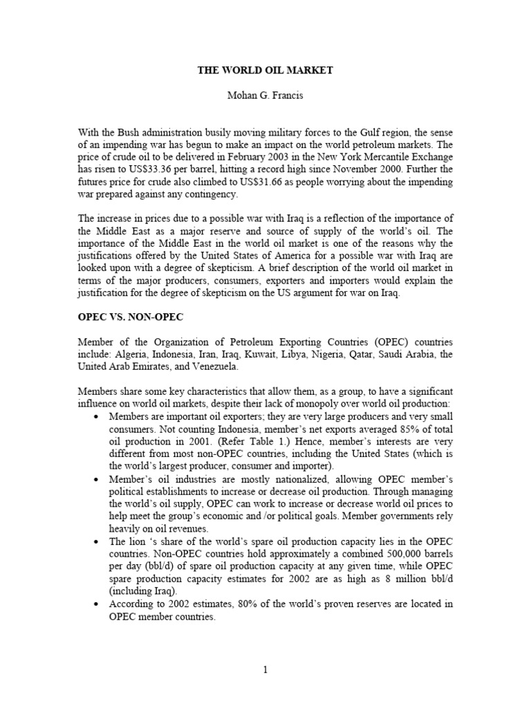 World Oil Market | Download Free PDF | Opec | Petroleum