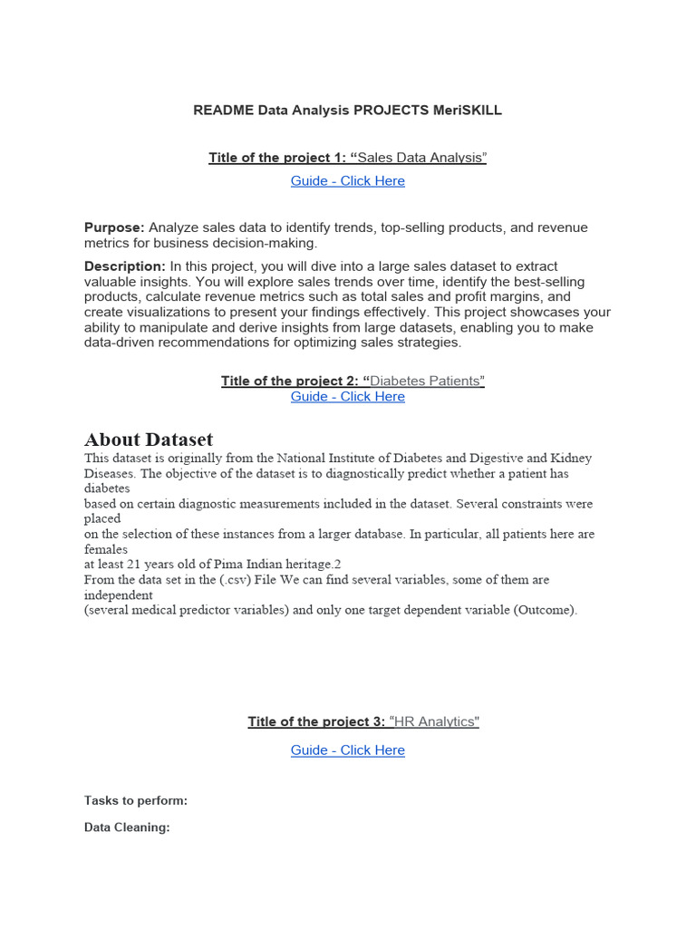 Readme Data Analysis Projects Meriskill | PDF | Data Analysis | Data