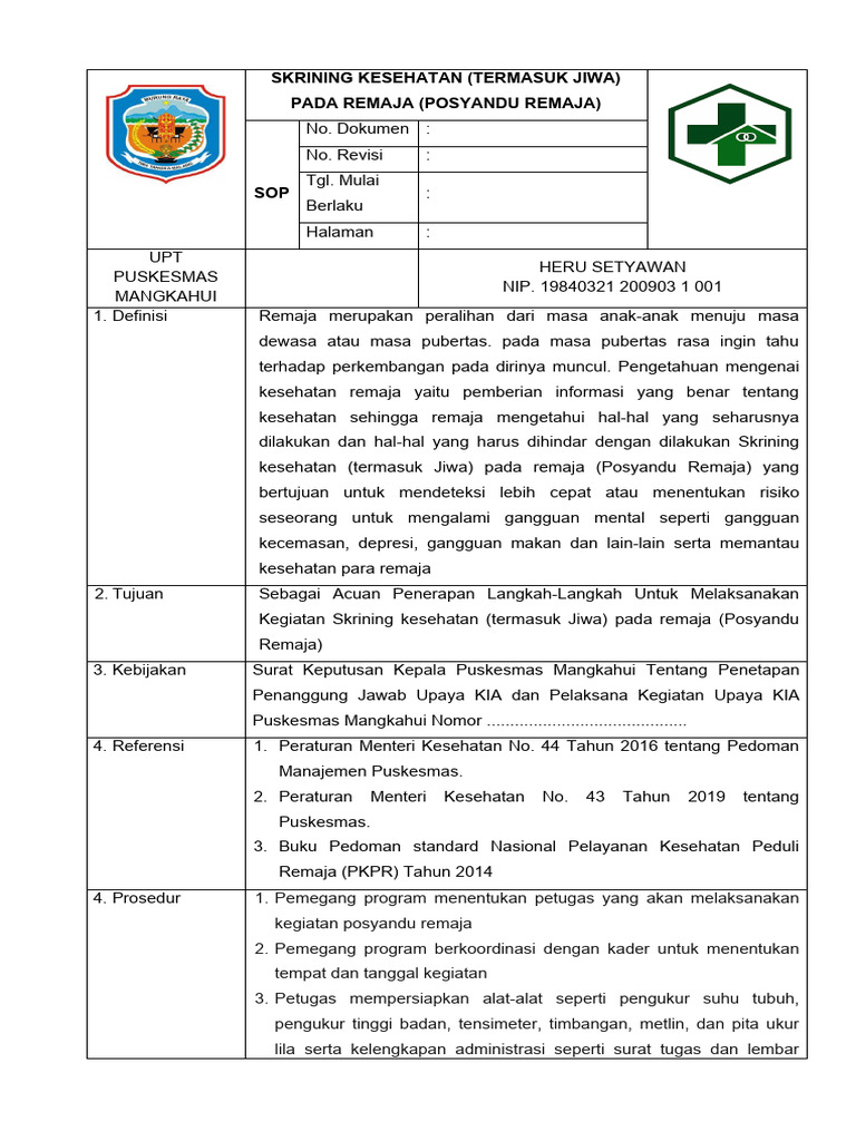 Sop Pos Remaja | PDF