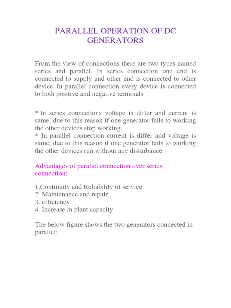 Arallel Operation of DC Generators | PDF | Electric Generator | Series ...