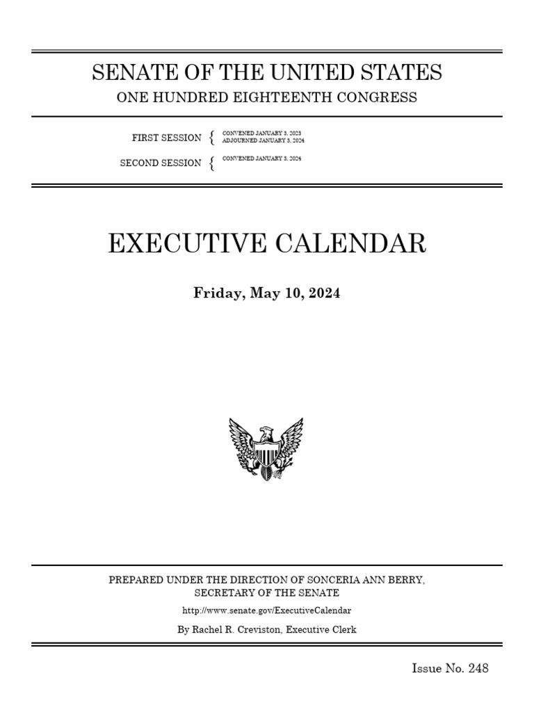 Executive Calendar | PDF | United States Senate | Diplomatic Rank