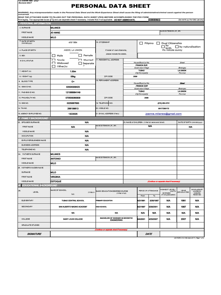 CS-Form-No.-212-revised-Personal-Data-Sheet_new-2 | PDF | Government ...