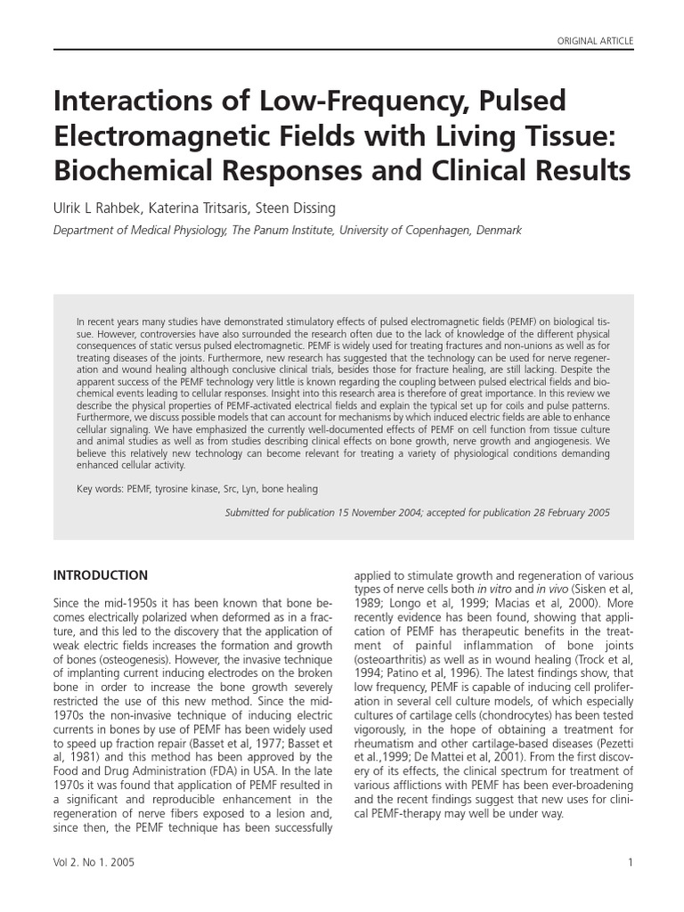 Interactions of Low-Frequency, Pulsed Electromagnetic Fields With Living Tissue - Biochemical ...