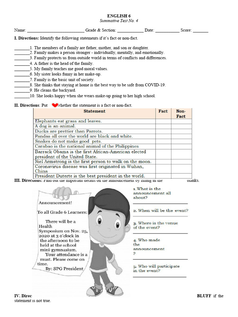 English Work Sheets Quarter 1 | PDF
