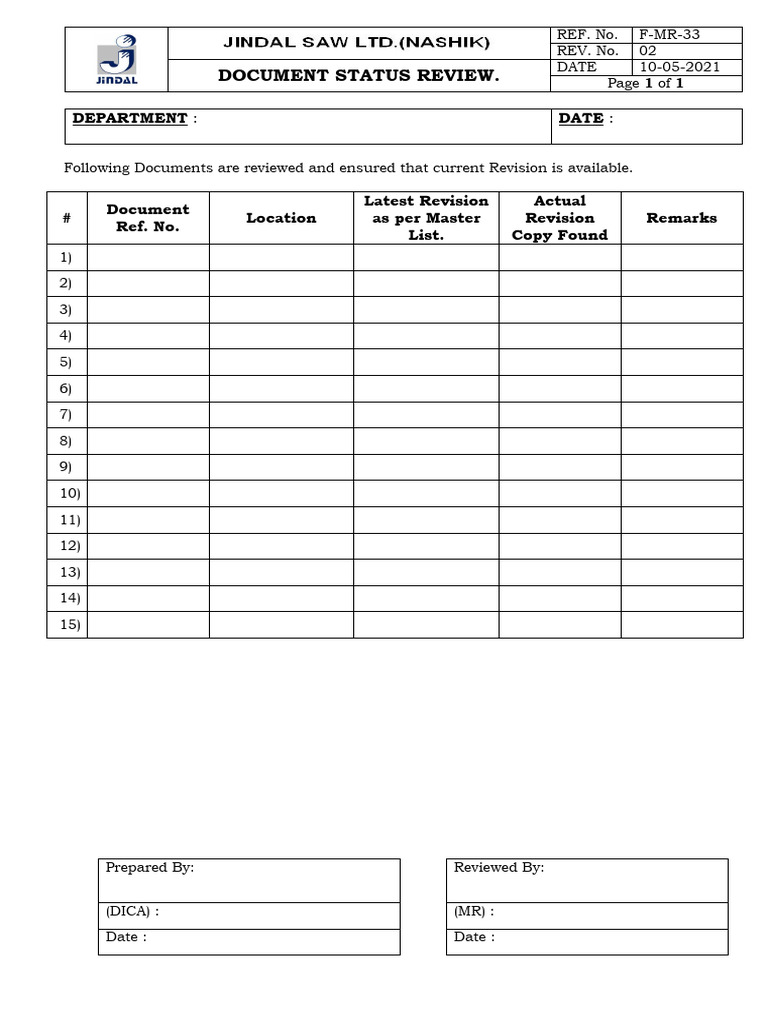 Document Revision Status Review | PDF