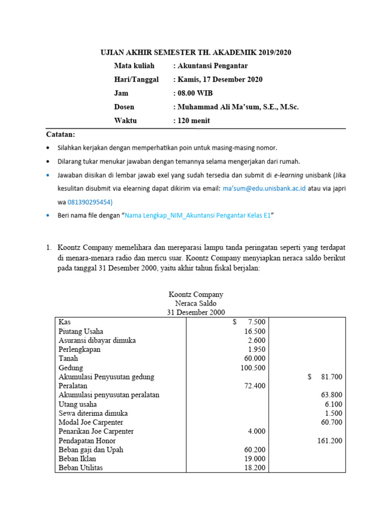 SOAL UAS Akuntansi Pengantar Kelas E1 | PDF