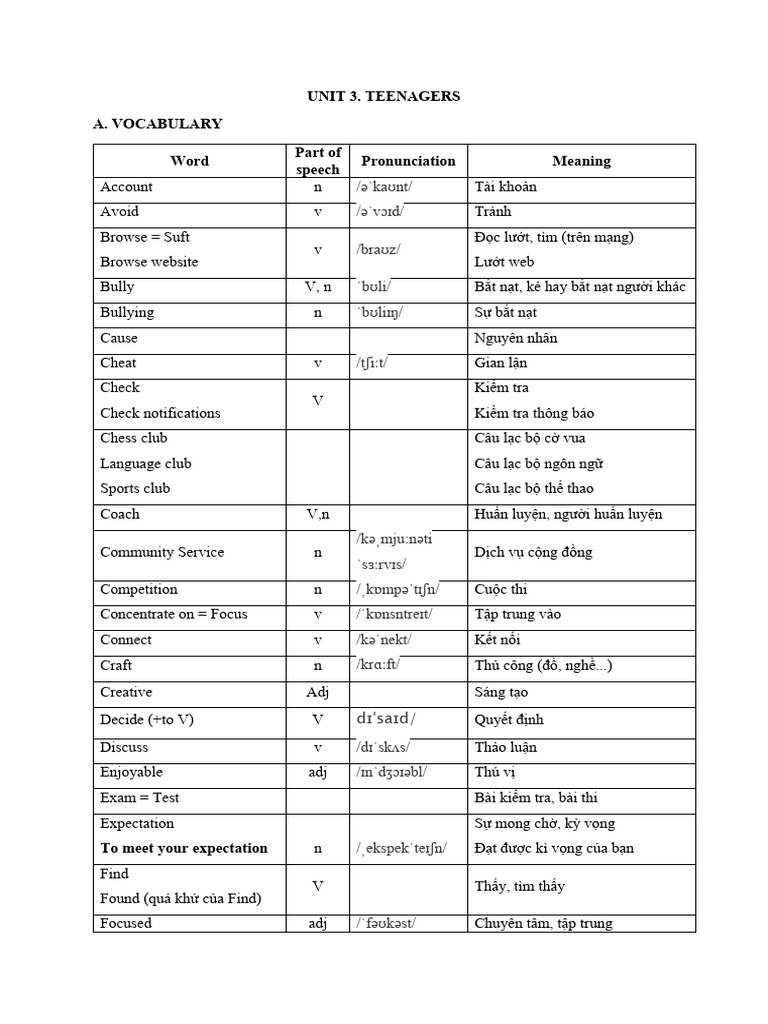 Unit 3 Teenagers | PDF