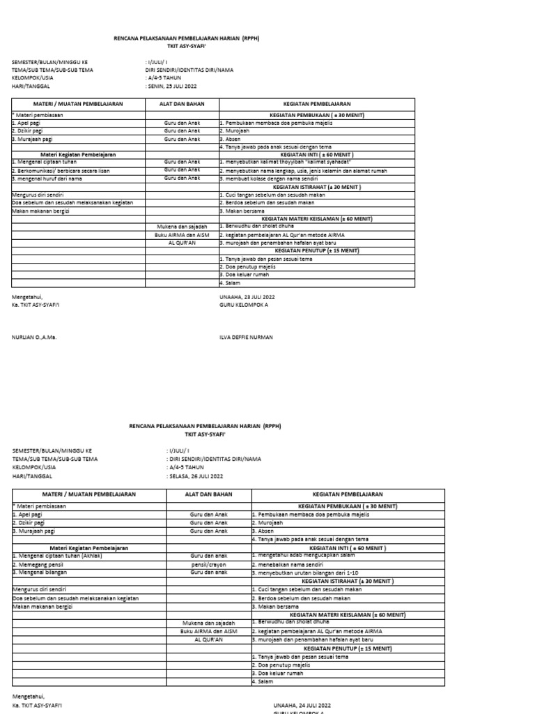 RPPH Tema Diri Sendiri | PDF