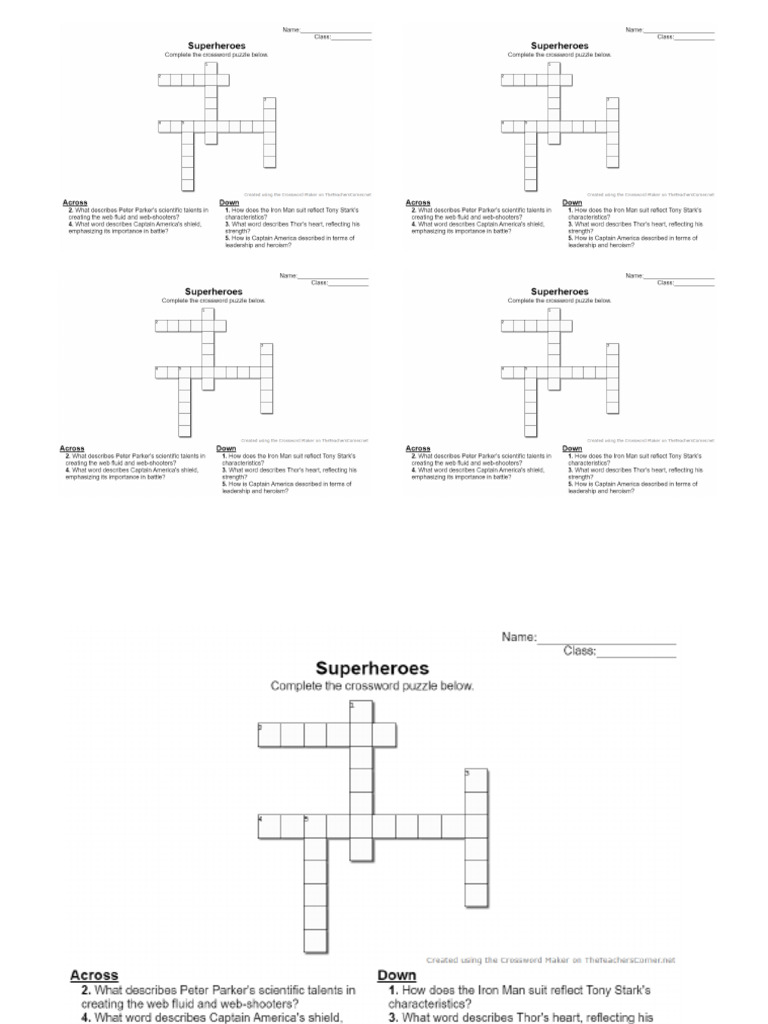 Superheroes Crossword Puzzle | PDF