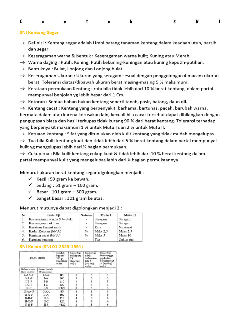 Pengantar Agroindustri (Contoh SNI) | PDF