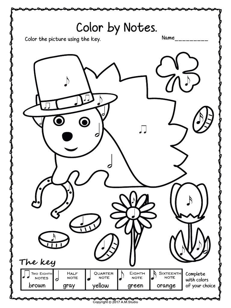 Free St. Patricks Day Music Color by Note Worksheets | PDF